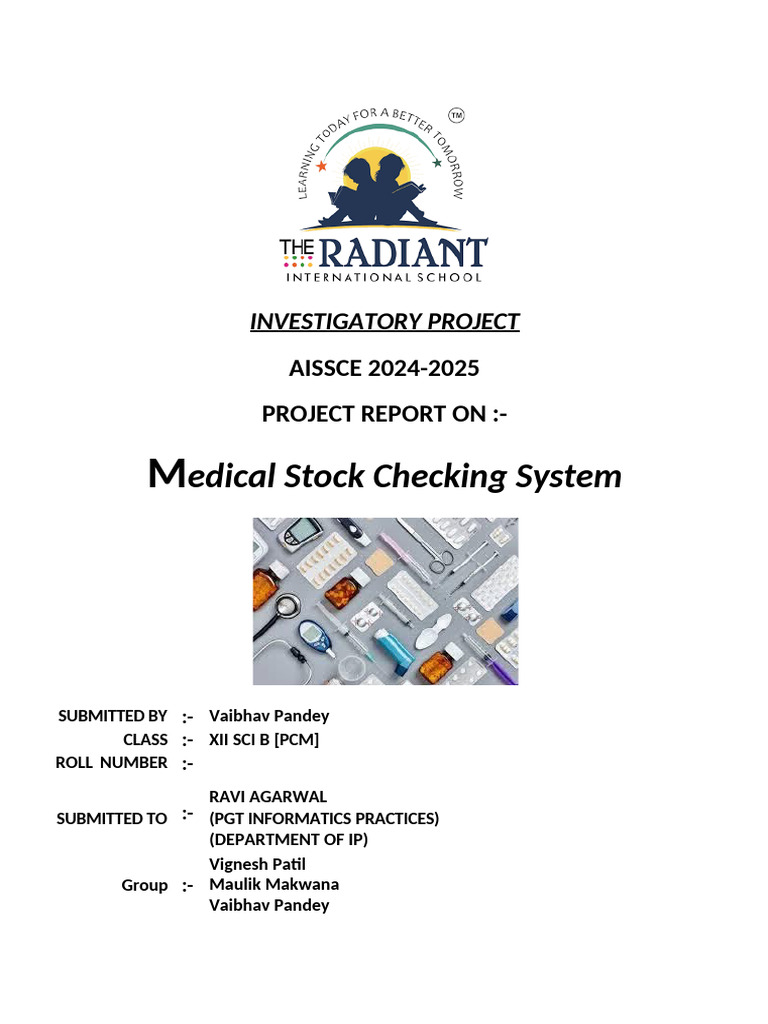 Edical Stock Checking System: Investigatory Project | PDF