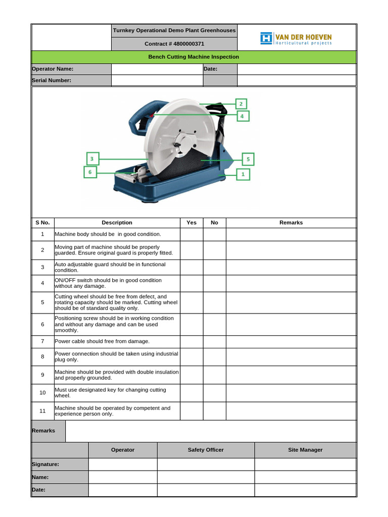 Bench Cutting Machine Inspection | PDF