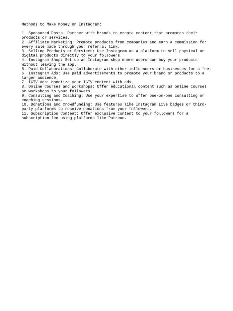 Instagram Money Making Methods | PDF