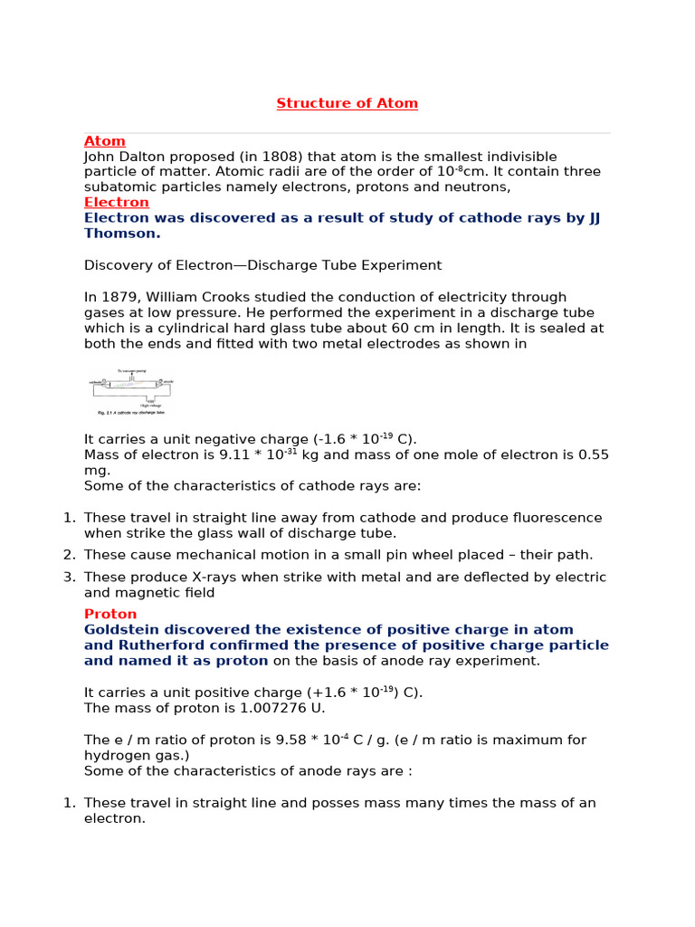 Structure of Atom | PDF