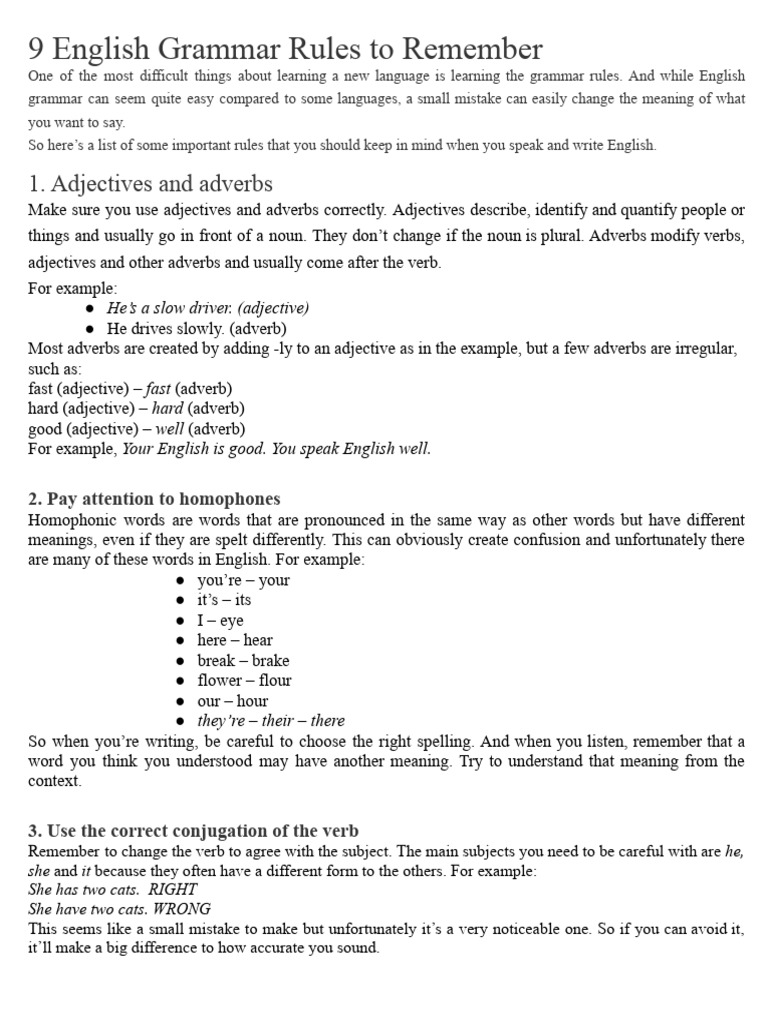 English Grammar Rules To Remember | PDF