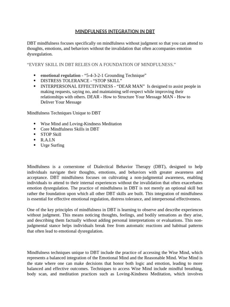 Mindfulness Integration in DBT | PDF | Dialectical Behavior Therapy | Mindfulness