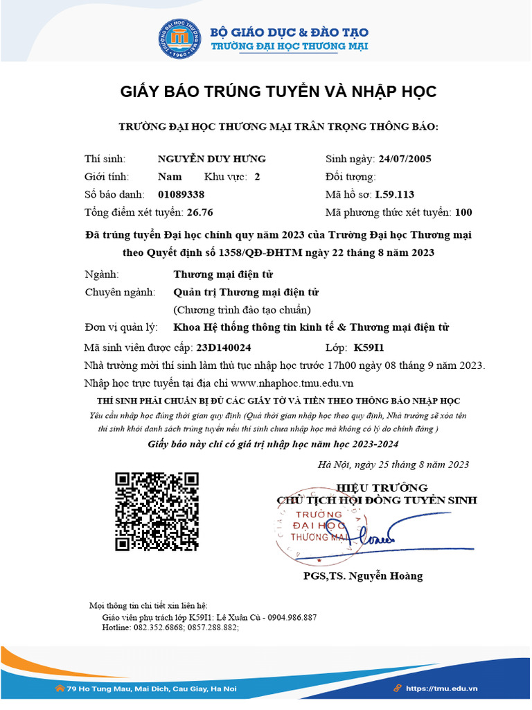 Giay Bao Nhap Hoc | PDF