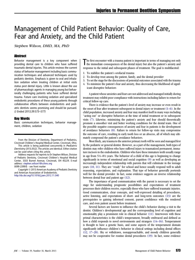 Management of Child Patient Behavior Quality of C | PDF