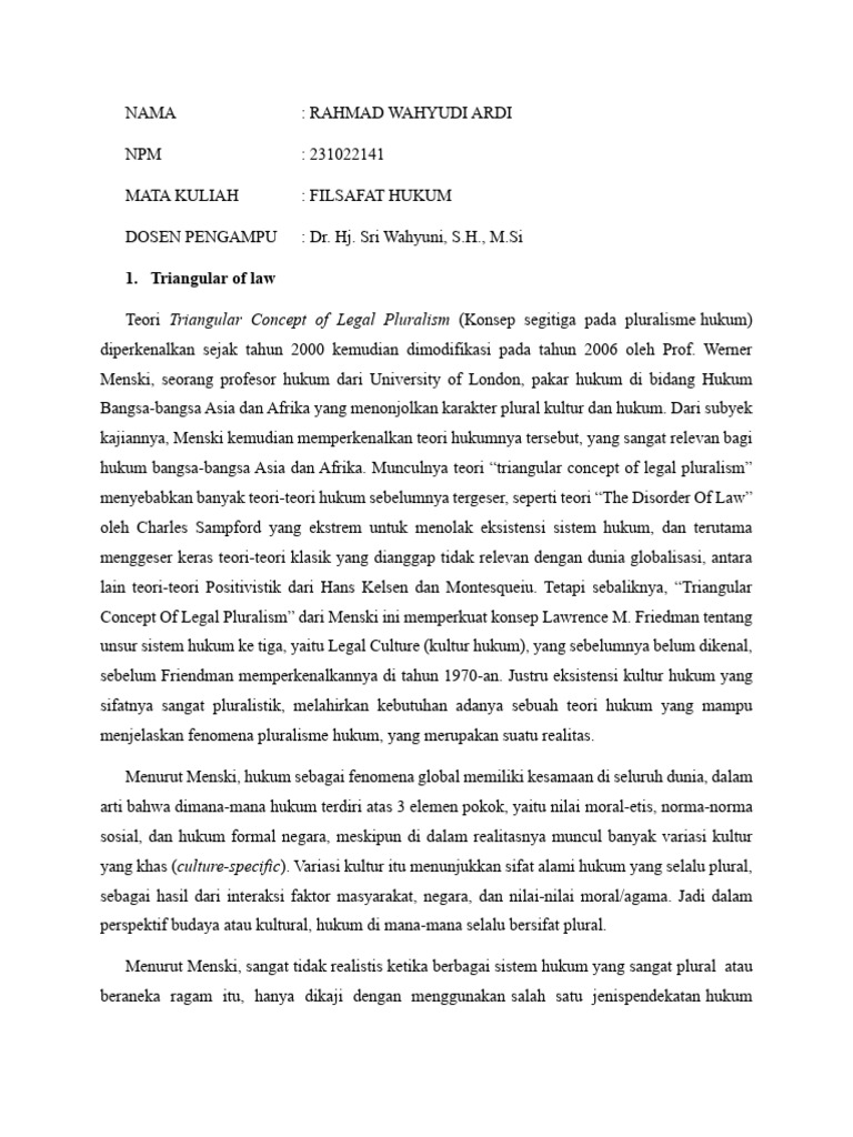 Tugas Aliran Filsafat Hukum Rahmad Wahyudi Ardi | PDF
