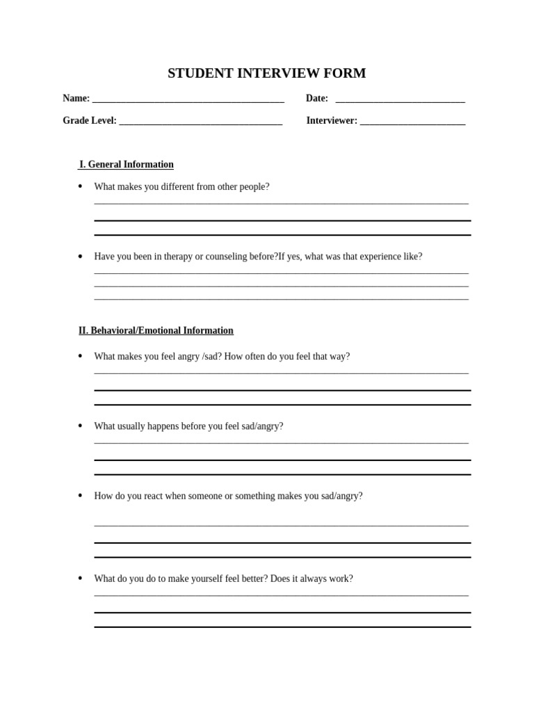 Student Interview Form PT (G11) | PDF | Self-Improvement | Lifestyle