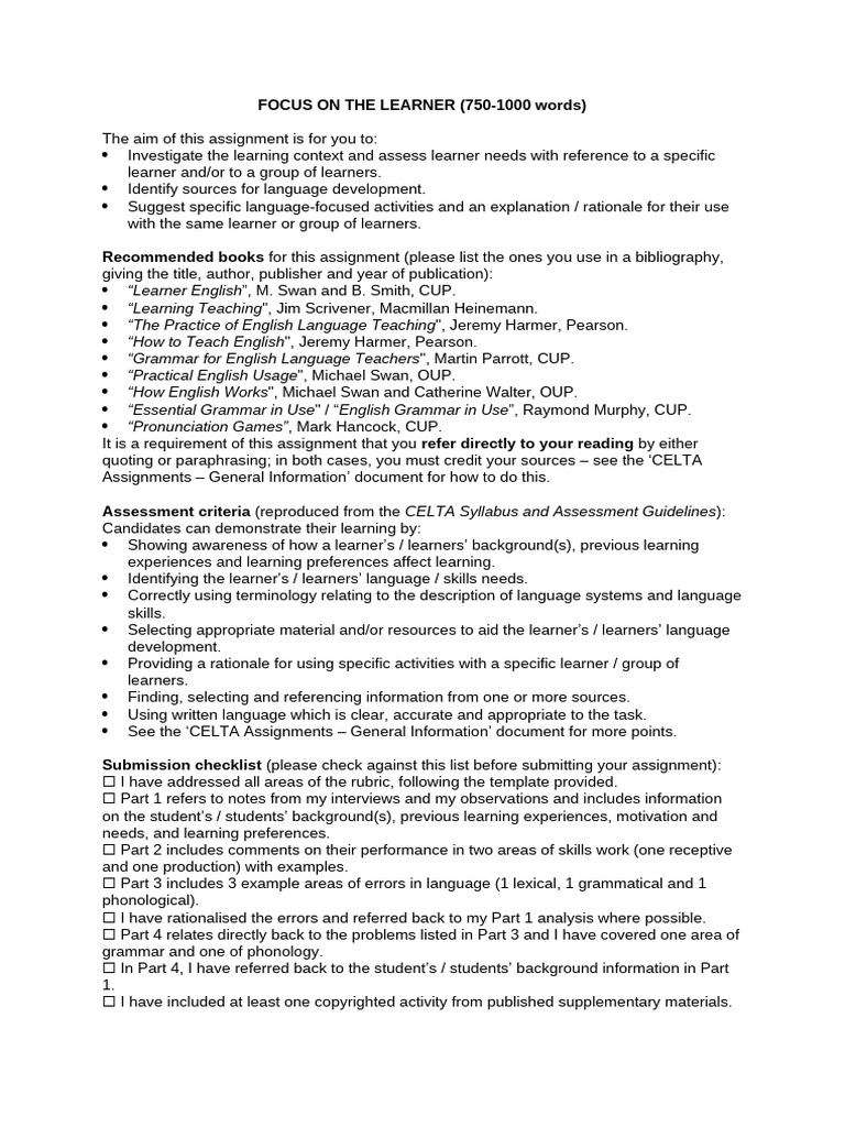 2 Focus on the Learner Assignment (2) | PDF