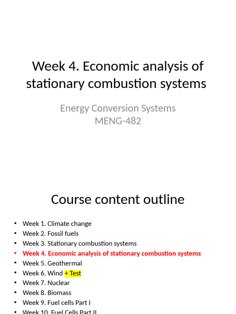 Week 4. Economic Analysis of Stationary Combustion Systems | PDF