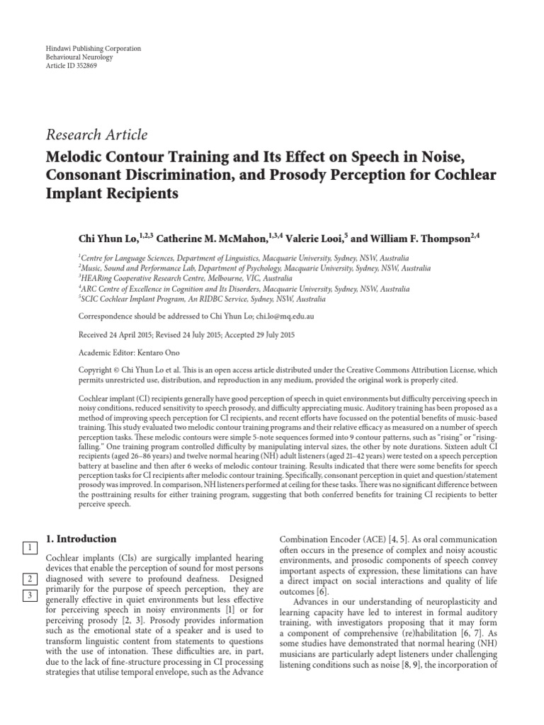 Melodic Contour Training and Its Effect | PDF