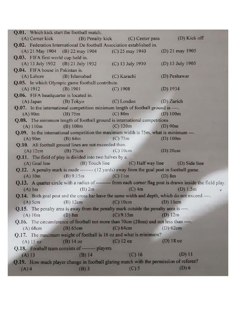 PPSC Physical Education Practice Test 21 With Key | PDF