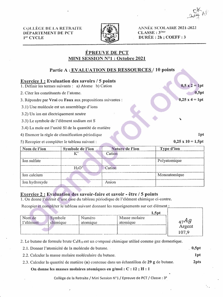 PCT 3eme Mini Session1 College Retraite 2021 2022 | PDF