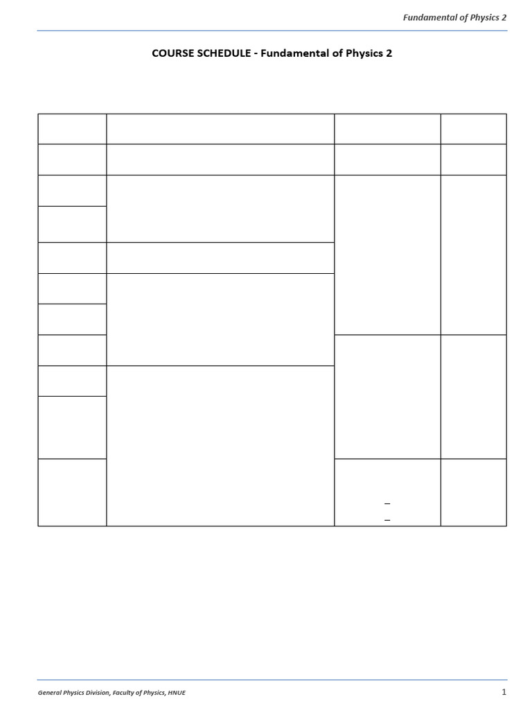 Fundamental of Physics 2 - Course Schedule | PDF