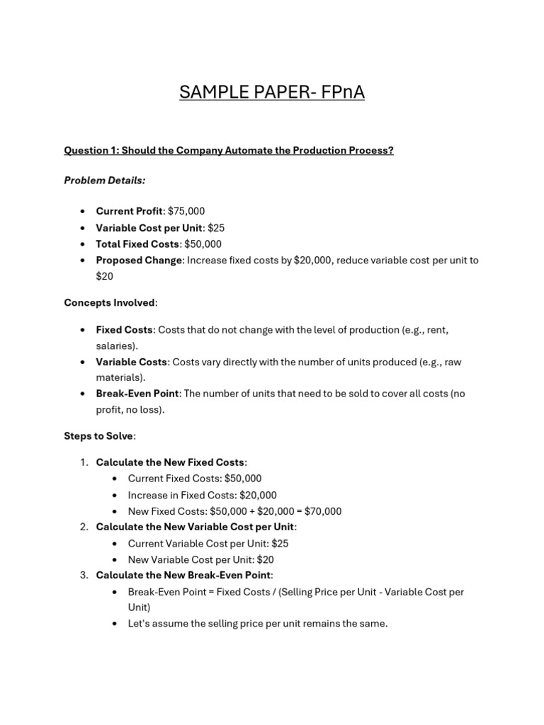 Sample Paper Fpna 2 | PDF