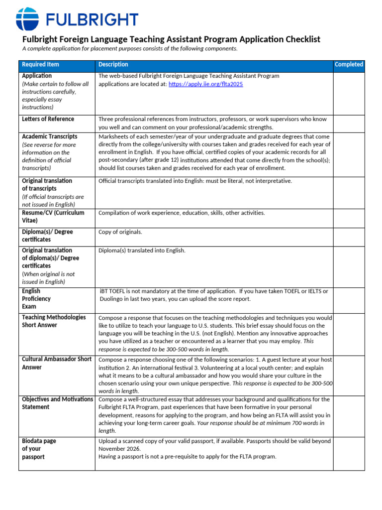 2025 FLTA Checklist | PDF
