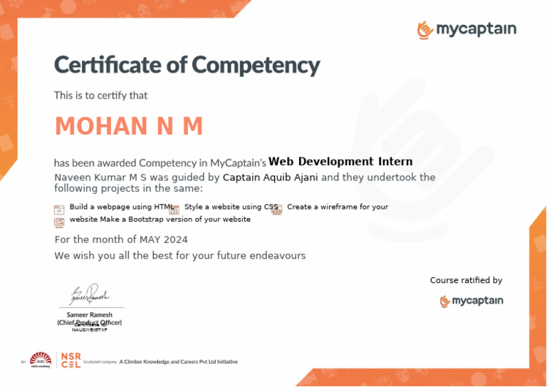 MyCaptain Web Development workshop certificate | PDF MyCaptain Web Development workshop certificate | PDF