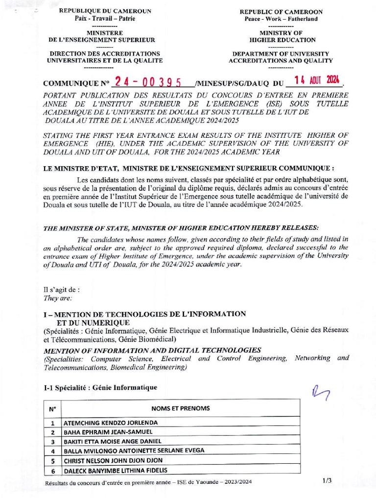 Resultats-IsE IUT UD 2024 1ere-Annee | PDF