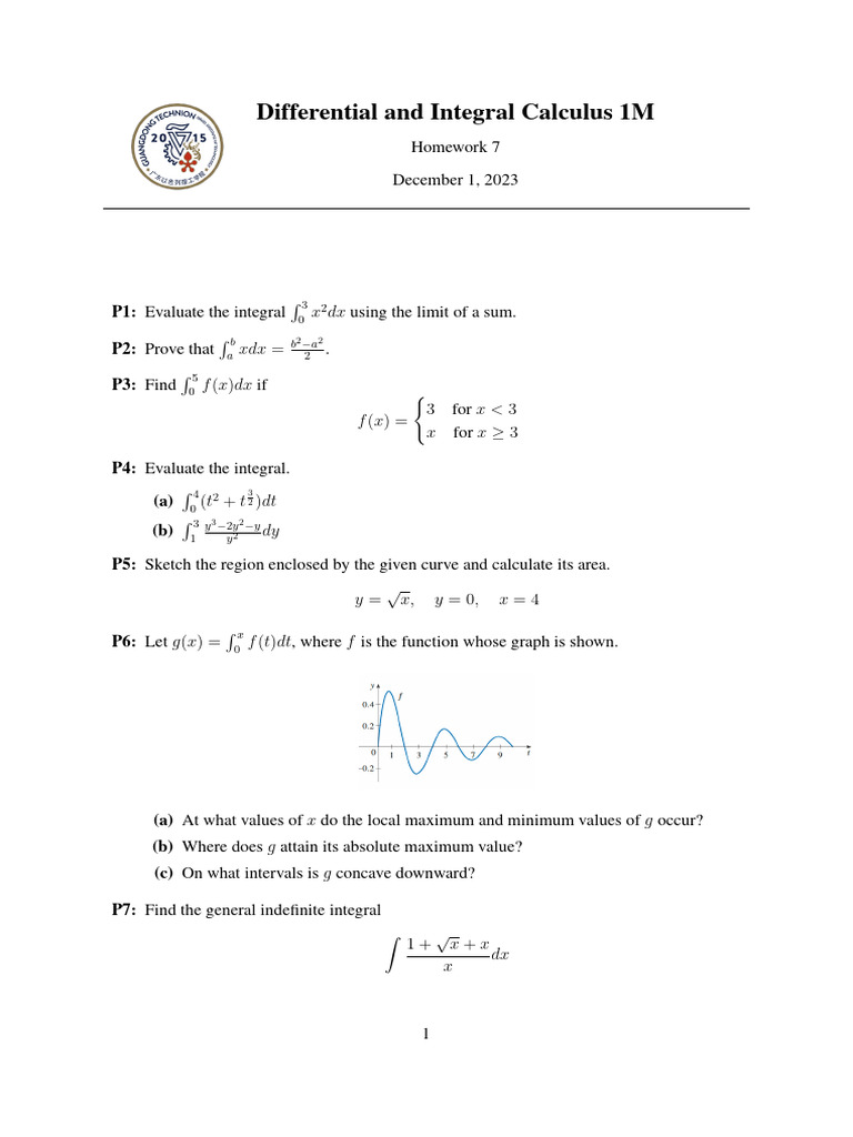 Differential and Integral Calculus 1M: X DX XDX F X DX F X X X X | PDF