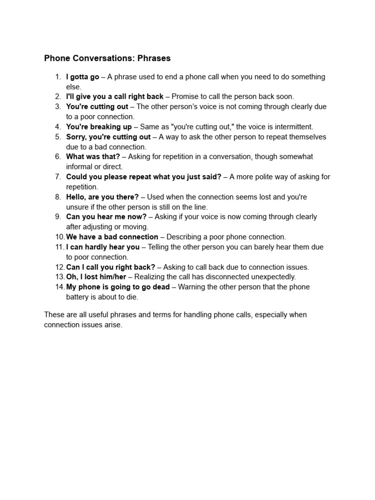 Phone conversations_ Phrases | PDF