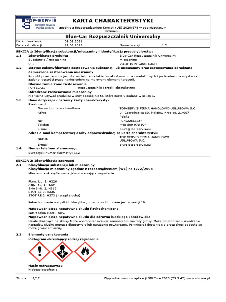 KCH Blue Car Rozpuszczalnik Universalny | PDF