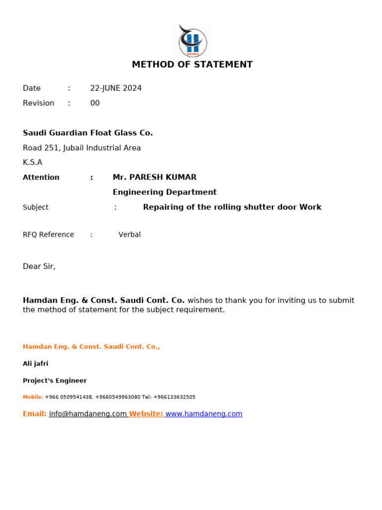 MOS - Installation of The Shutter Door Work | PDF