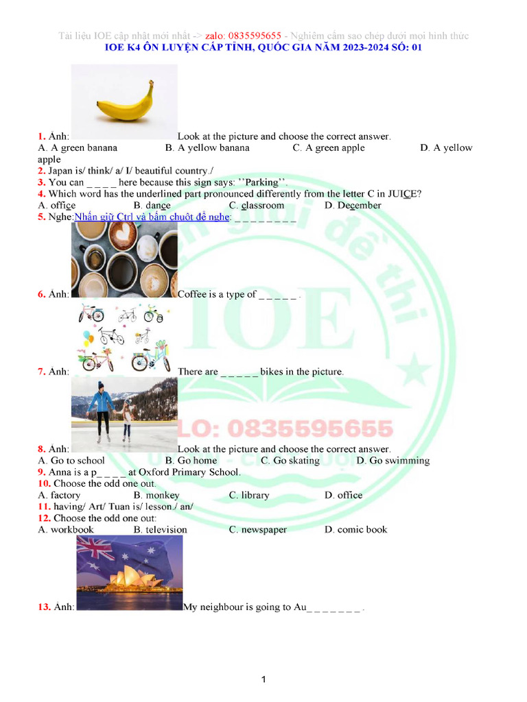 Ioe k4 de On Luyen Cap Tinh Quoc Gia 20232024 New | PDF