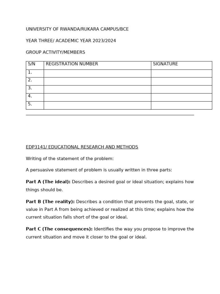 EDP3141-work Activities-Problem statement-FINAL | PDF