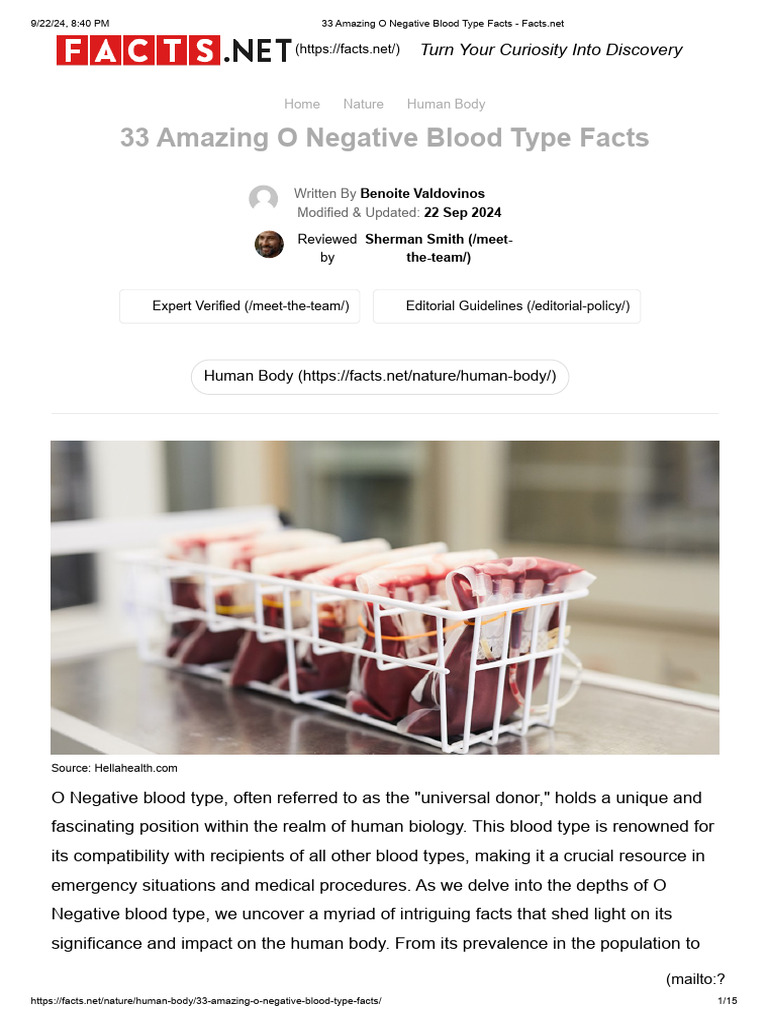 33 Amazing O Negative Blood Type Facts | PDF