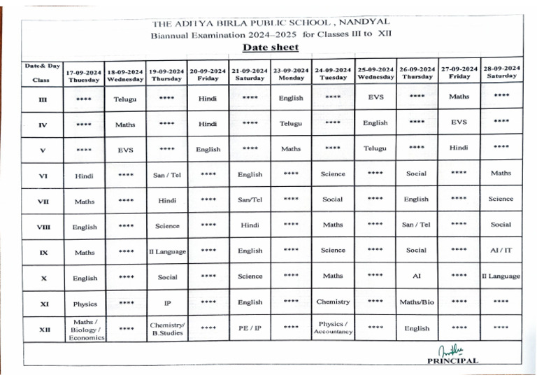 Bi Annual - Time Table 2024-2025 | PDF