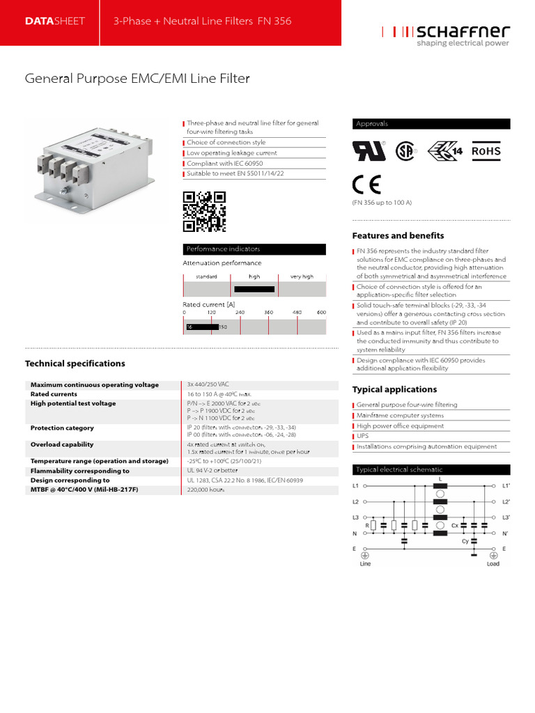 General Purpose EMC/EMI Line Filter: Sheet 3-Phase + Neutral Line ...