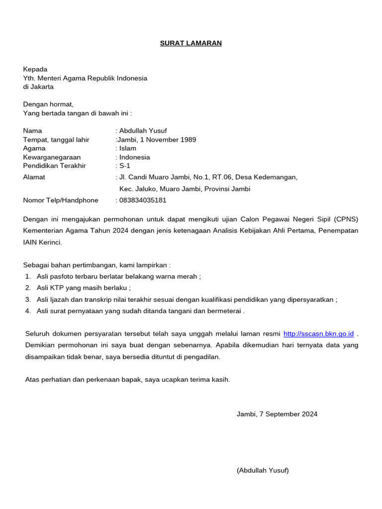 Surat Lamaran | PDF