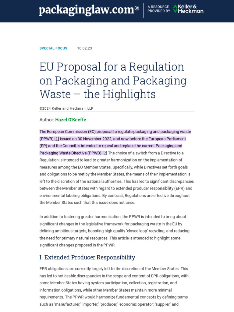 EU Proposal For A Regulation On Packaging and Packaging Waste - The ...