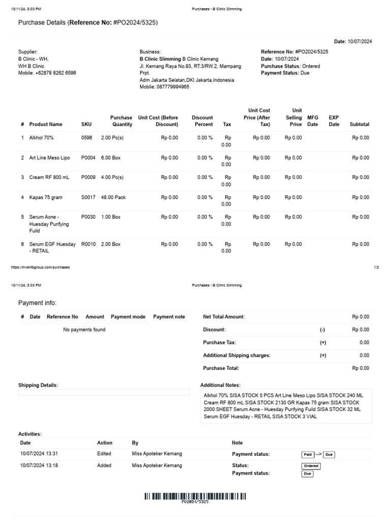 Purchases - B Clinic Slimming | PDF