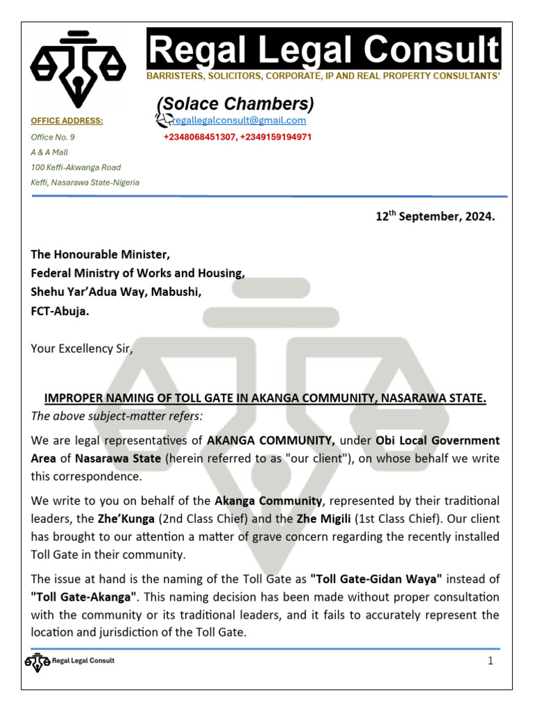 Petition Against Toll Gate Name by Akanga Community | PDF