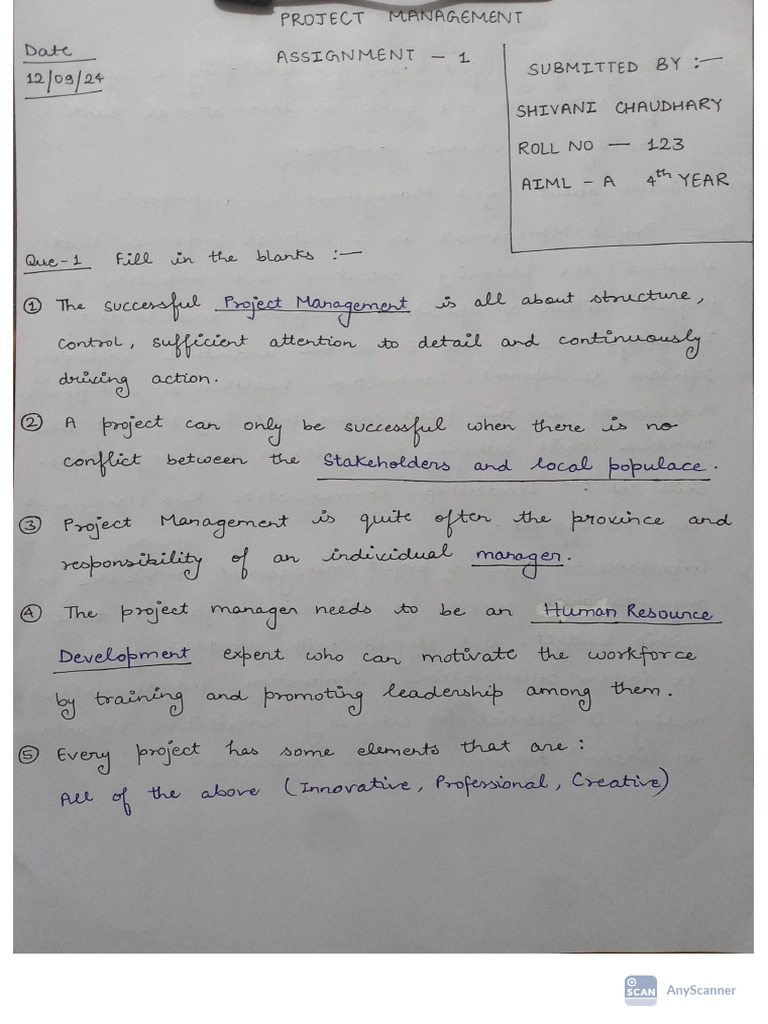 Shivani Chaudhary 123 Project Management Assignment 1 | PDF
