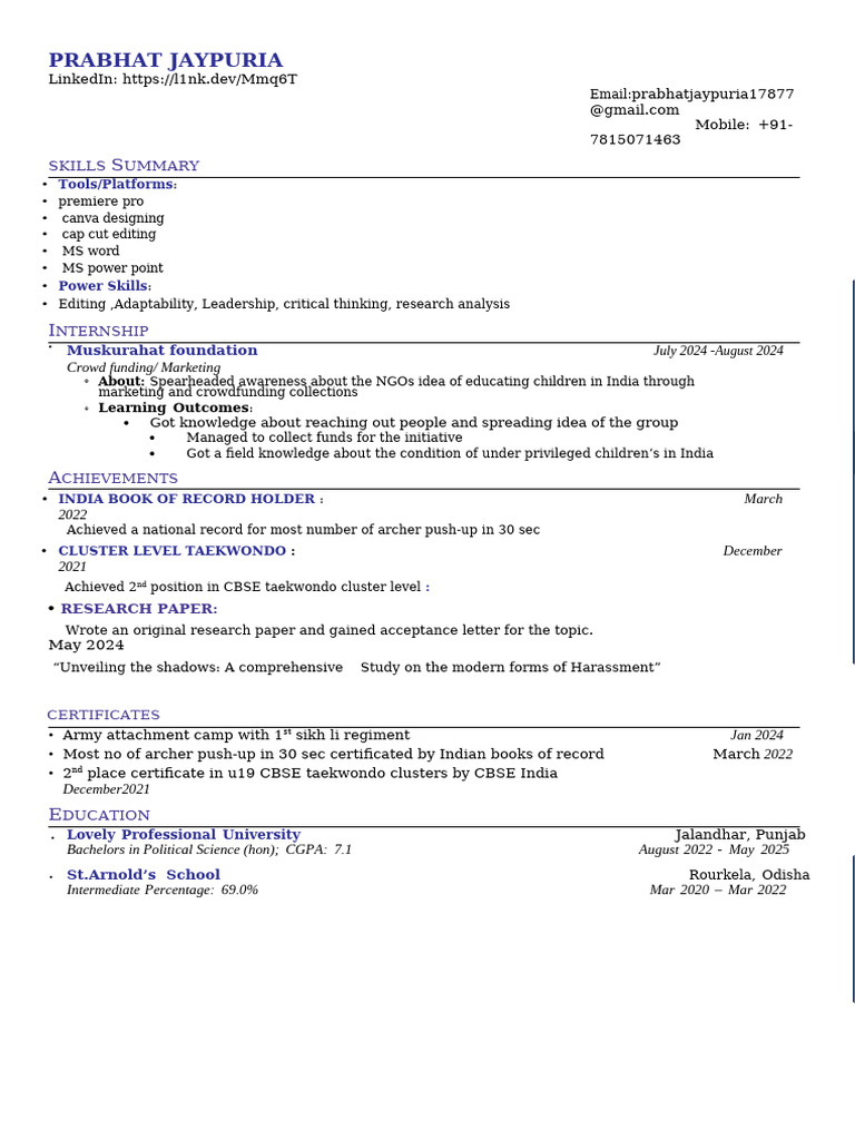 Cv Prabhat 1 Copy | PDF