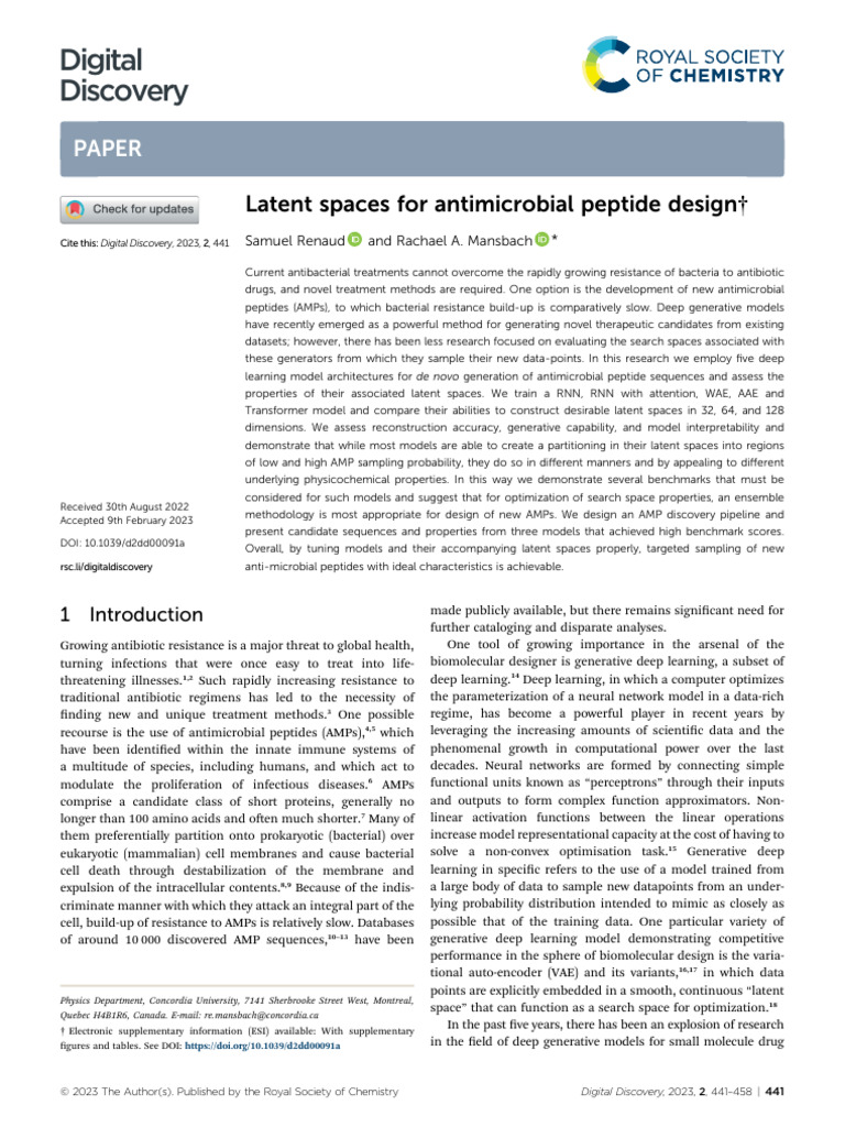 Latent Spaces For Antimicrobial Peptide Design | PDF