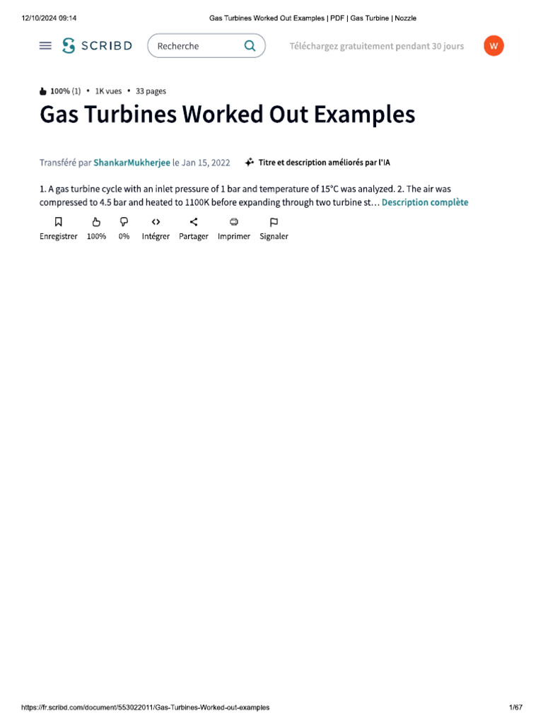 Gas Turbines Worked Out Examples - PDF - Gas Turbine - Nozzle | PDF