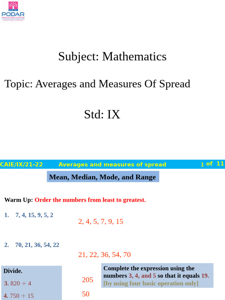 1 Cambridge IX Averages and Measures of Spread | PDF