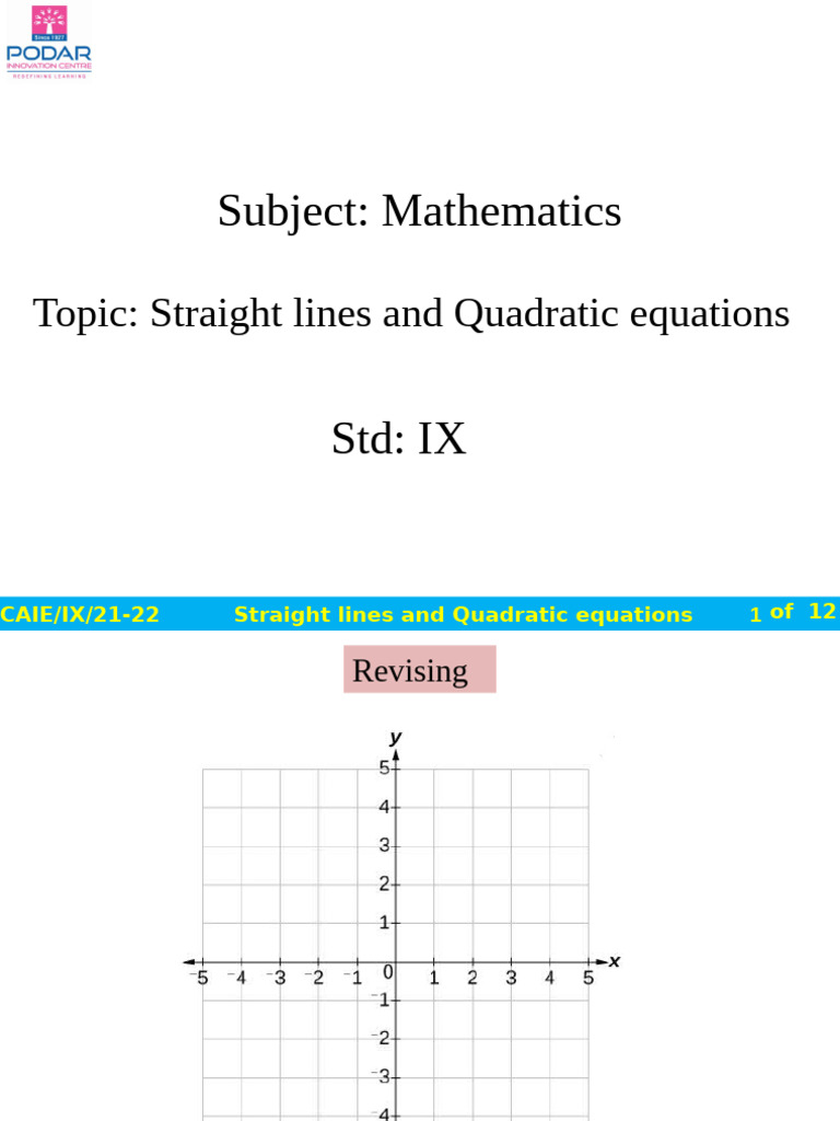 1 Cambridge IX Straight Lines and Quadratic Equations | PDF