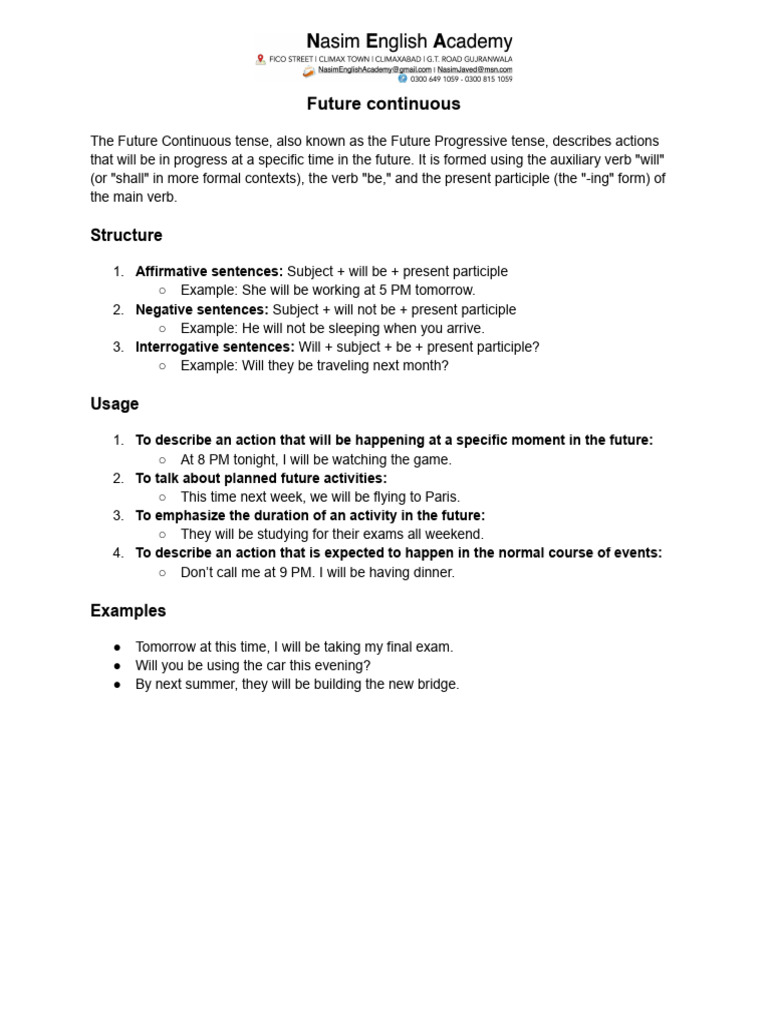 Future continuous | PDF