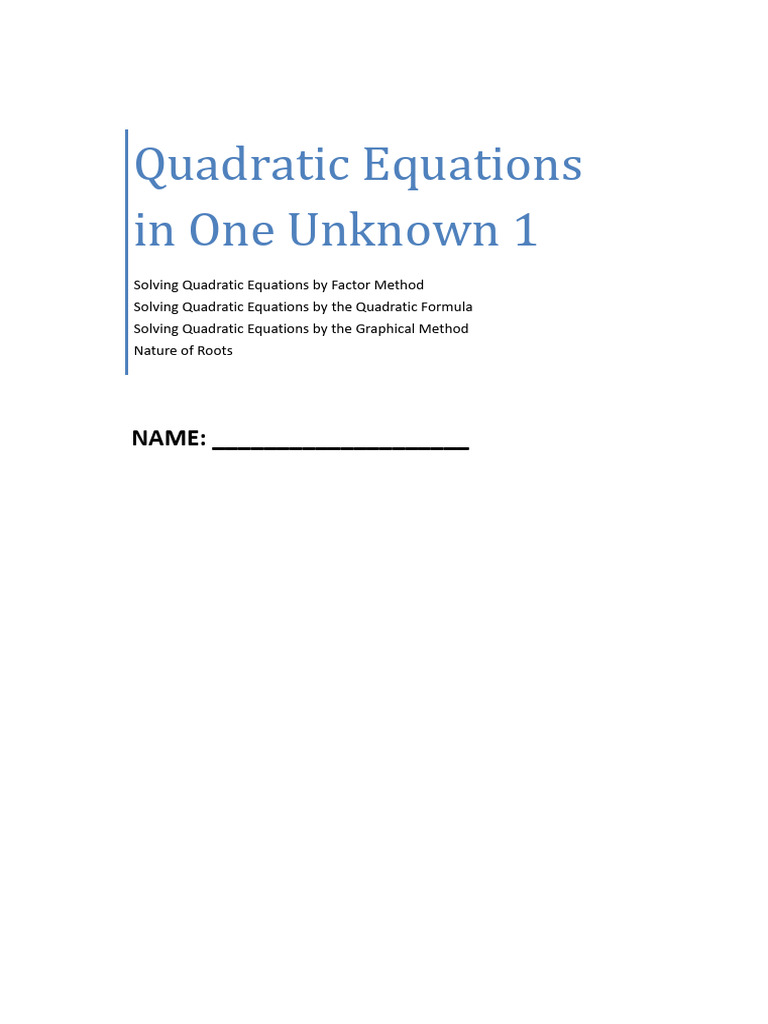 Chapter 1 Quadratic Equations in One Unknown 1 | PDF | Quadratic ...