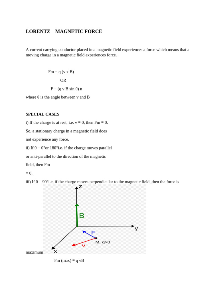 LORENTZ MAGNETIC FORCE | PDF