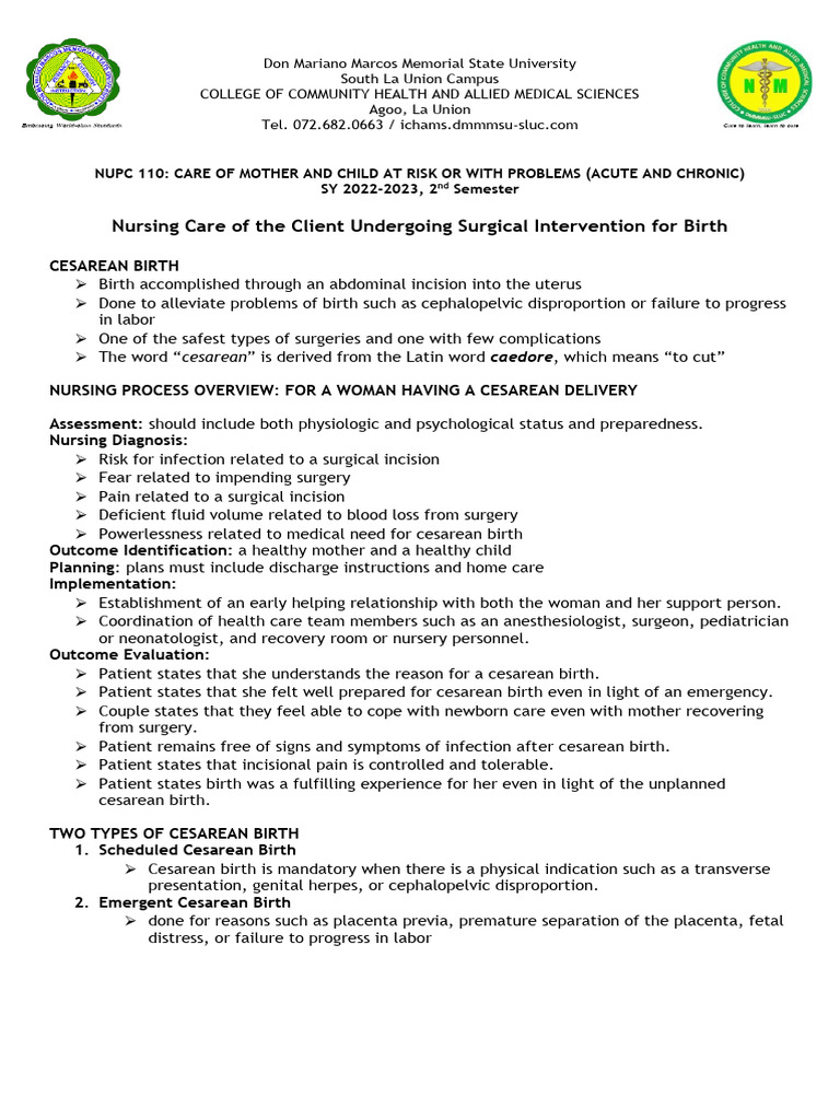 Cesarean Birth | PDF | Childbirth | Caesarean Section