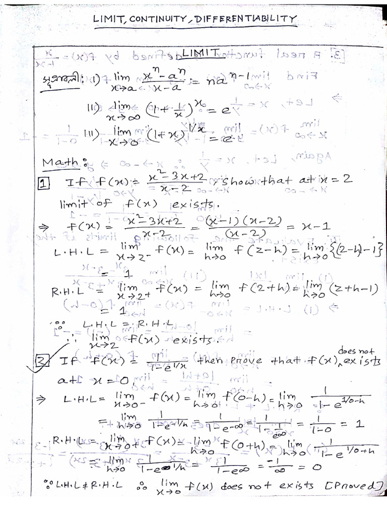 Limit, Continuity & Differentiability | PDF