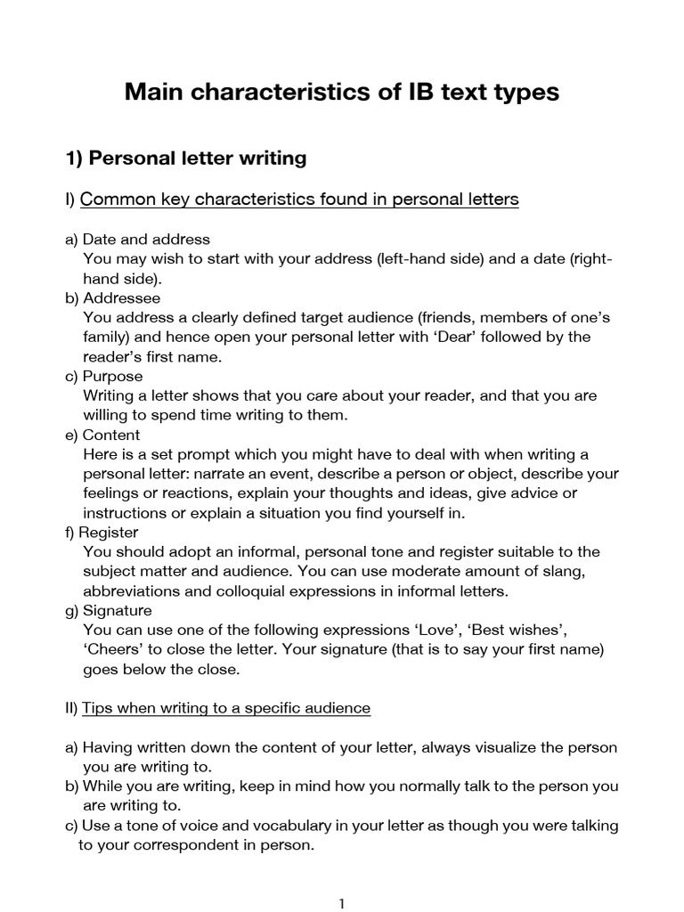 Main Characteristics of IB Text Types | PDF