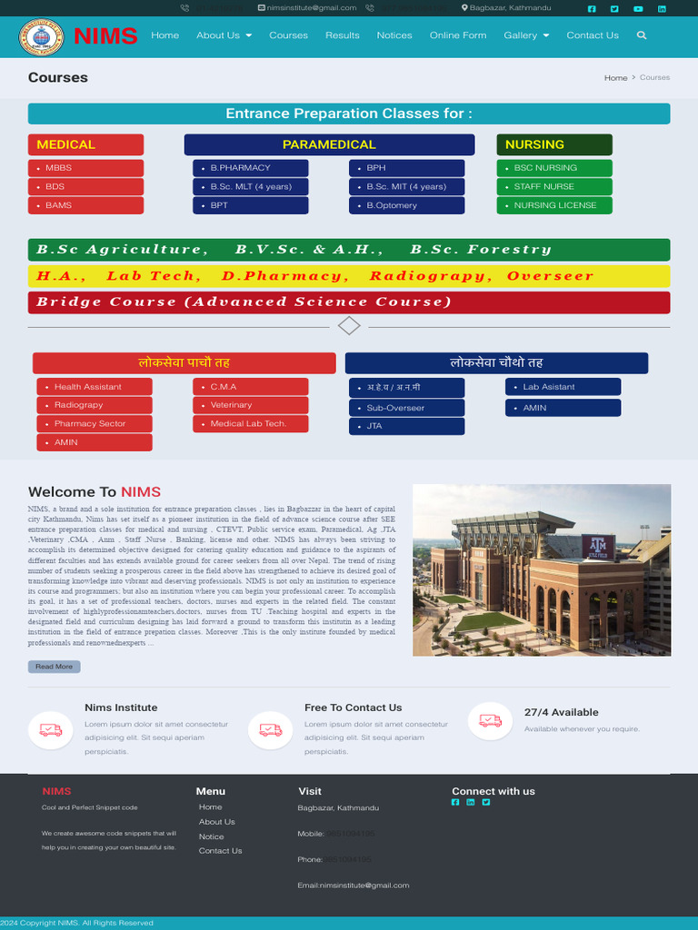 Courses NIMS INSTITUTE | PDF