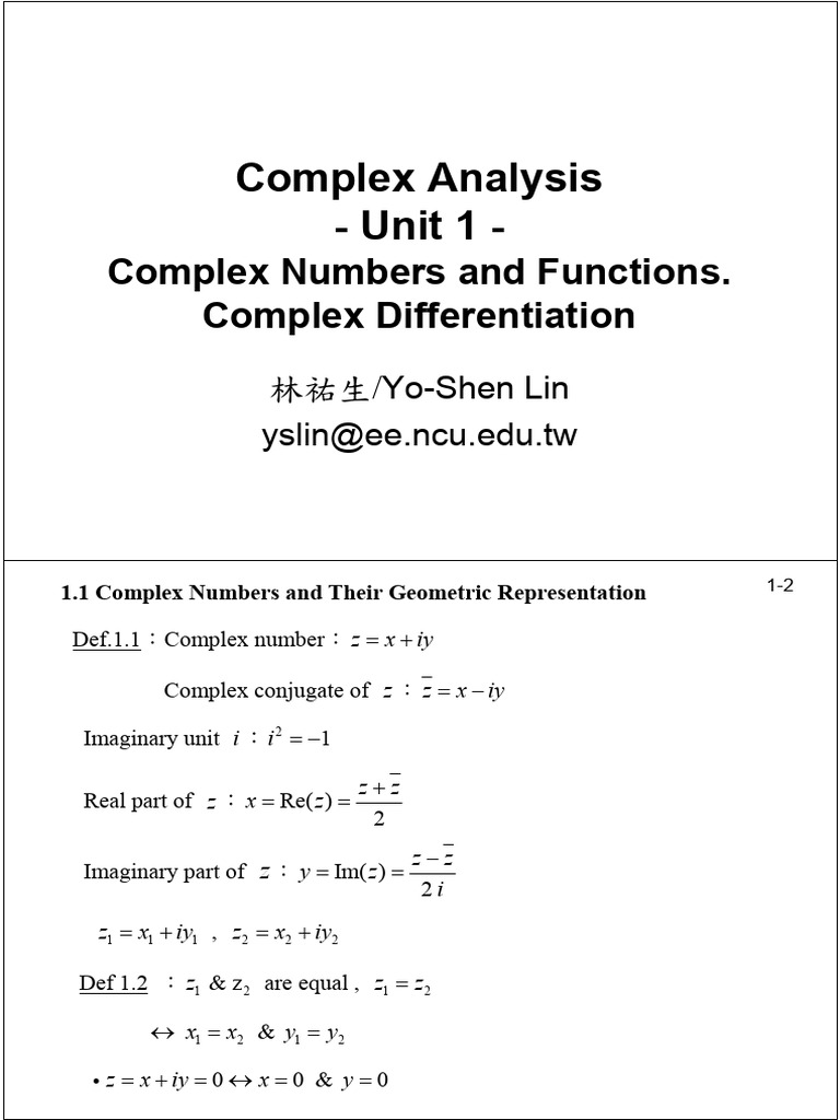 Complex Analysis110 - Unit 1 | PDF