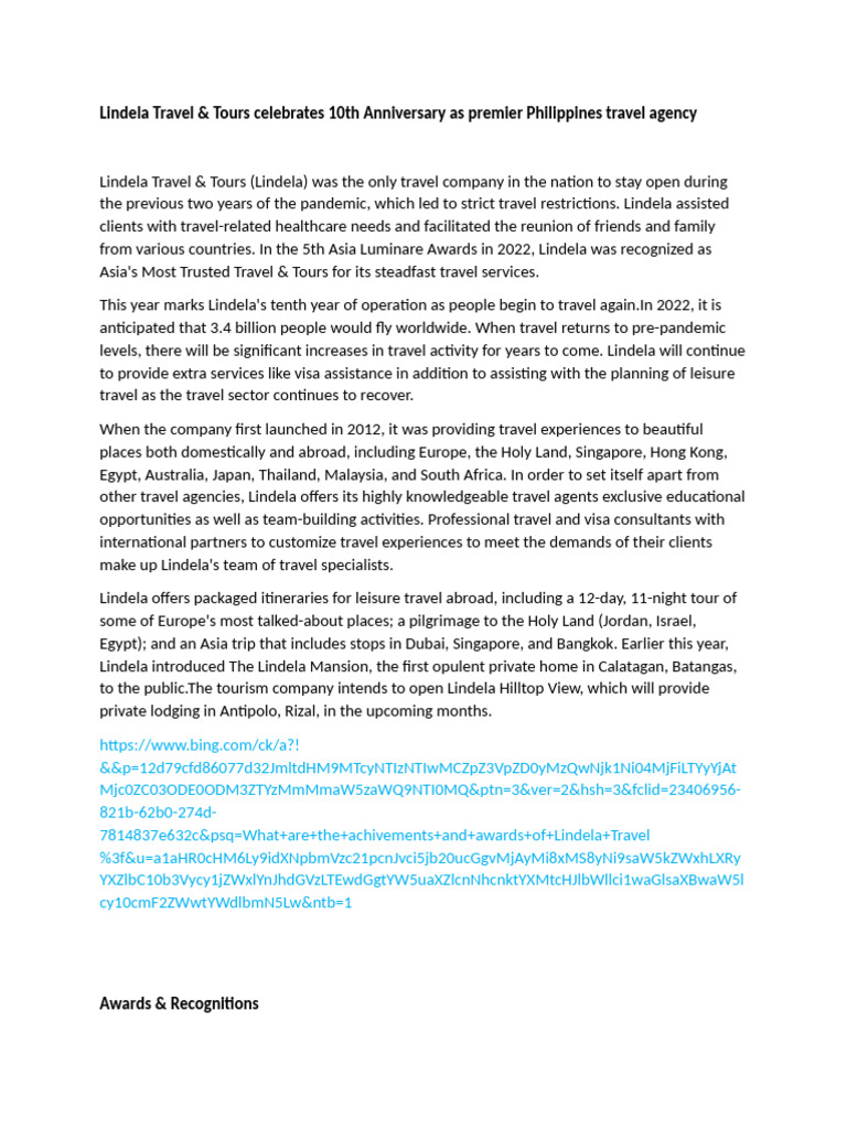 Lindela Travel | PDF