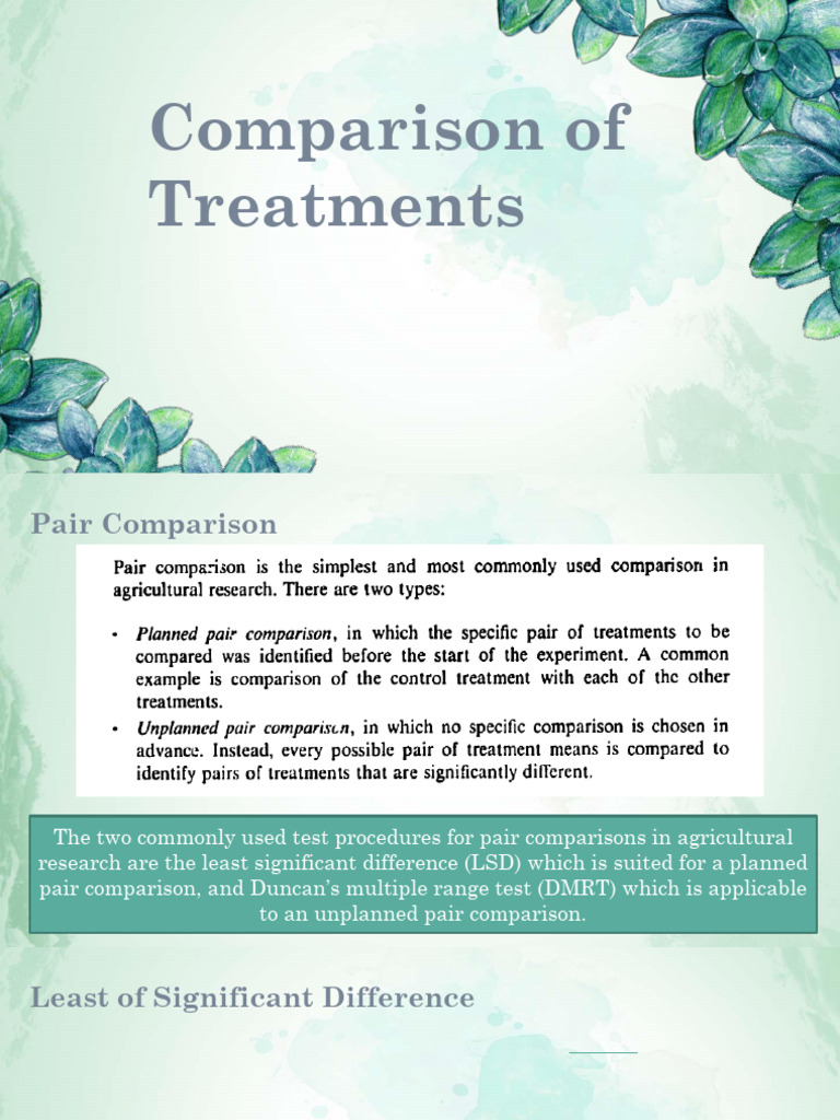 Comparison of Treatments LSD | PDF