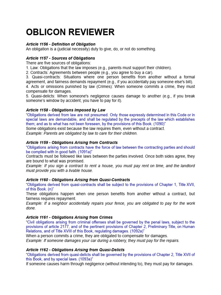 OBLICON REVIEWER | PDF